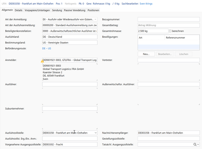 Ausfuhranmeldung AES 3.0